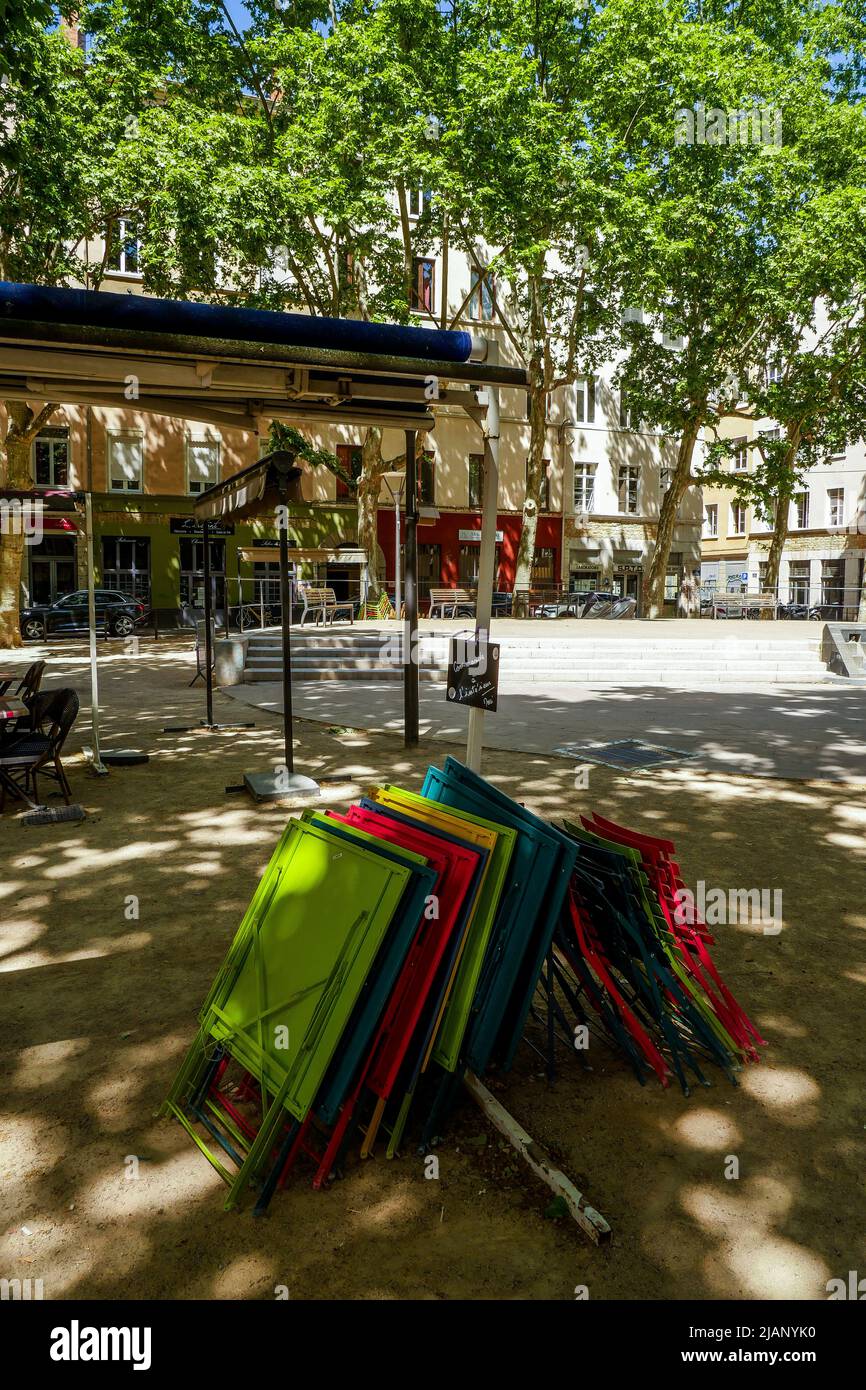 Bertone square, Croix-Rousse district, Lyon, Auvergne Rhone-Alps region ...