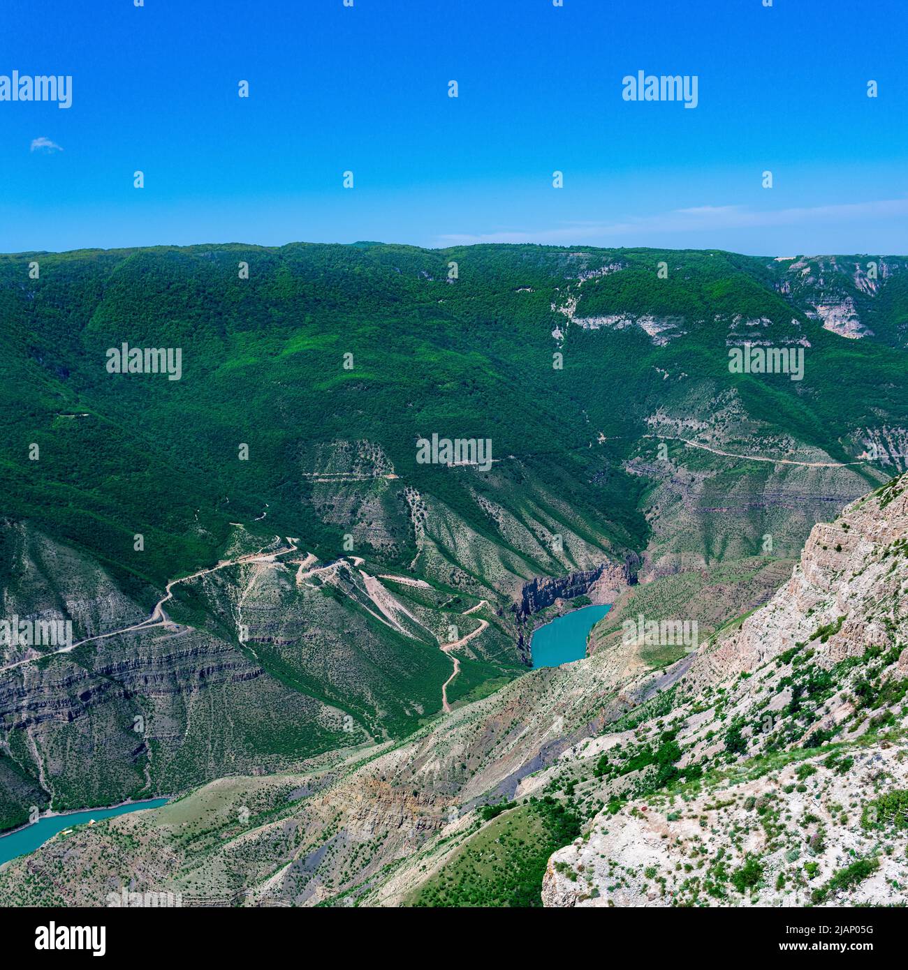 mountain landscape, view of the deep canyon with blue water, valley of ...