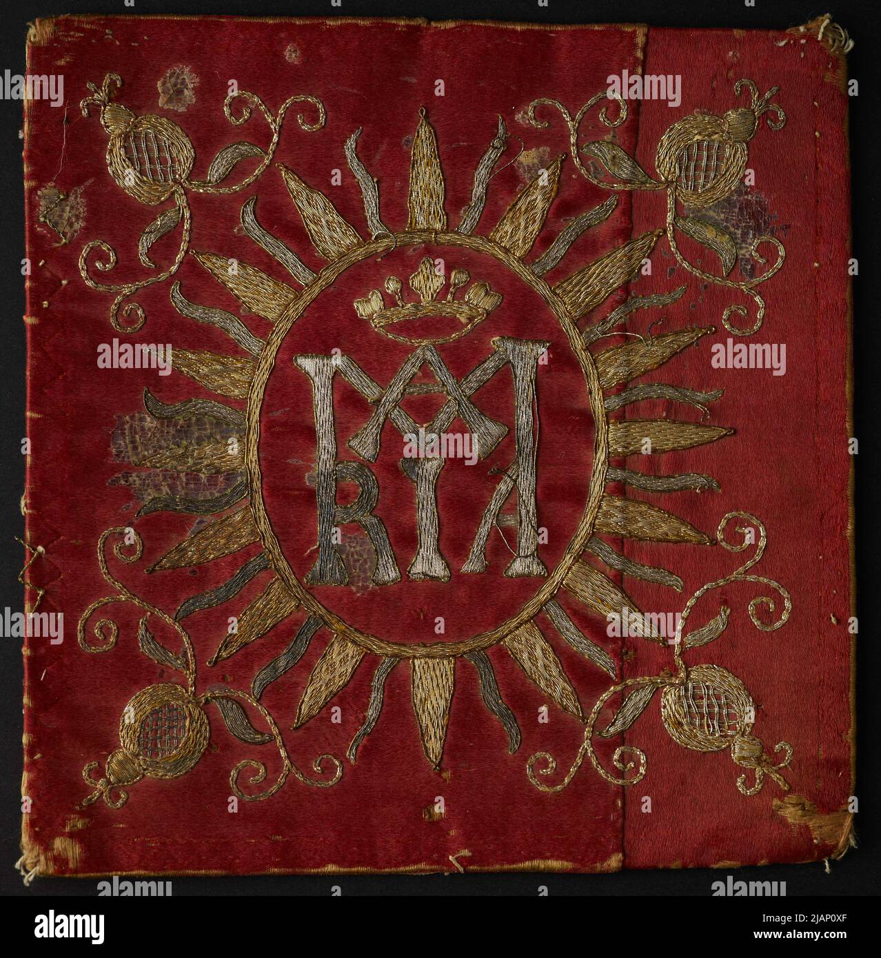 Burse, embroidered, red hierogram of the Virgin Mary unknown Stock ...