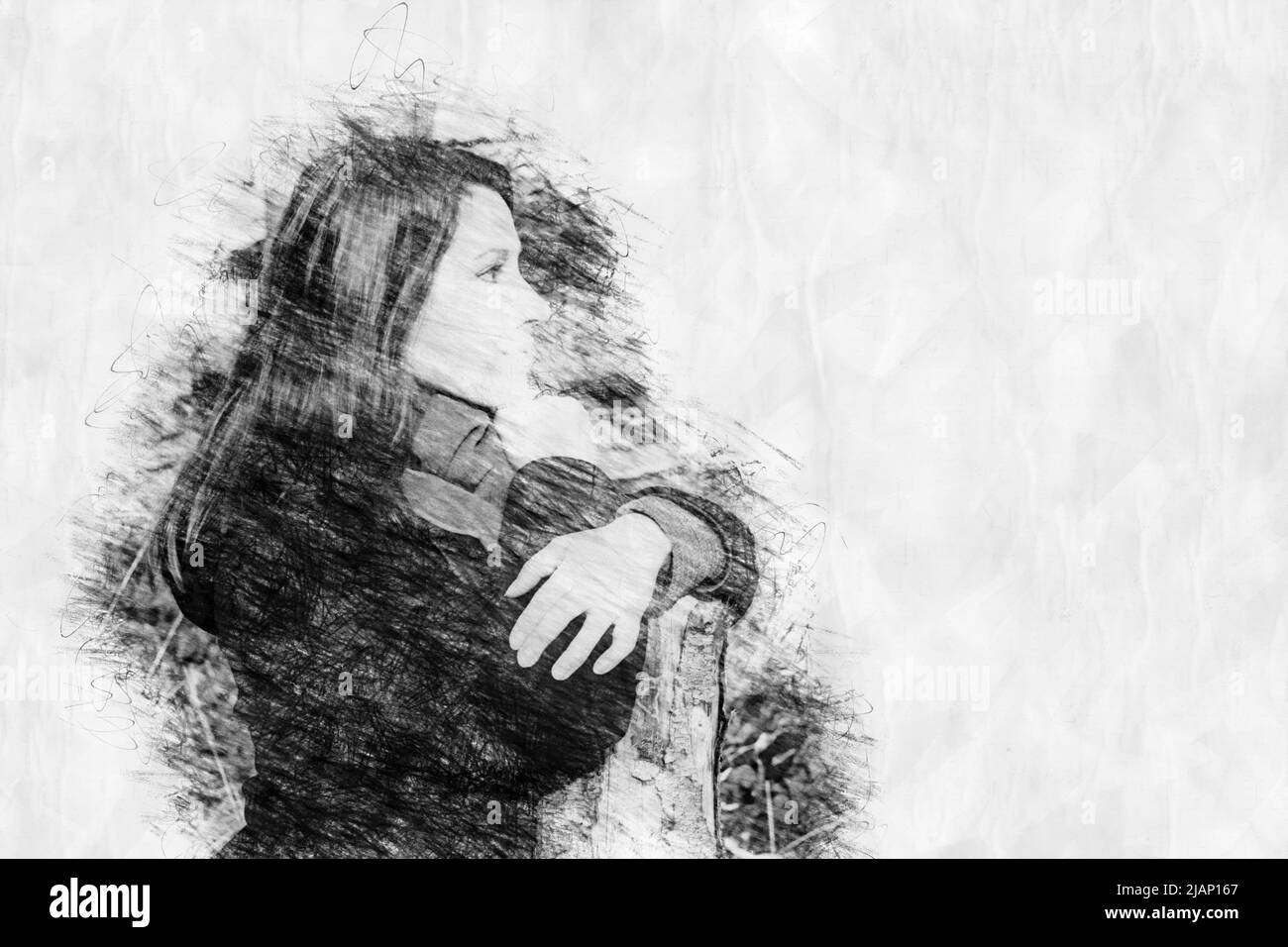 Pencil Sketch Of A Lonely Girl