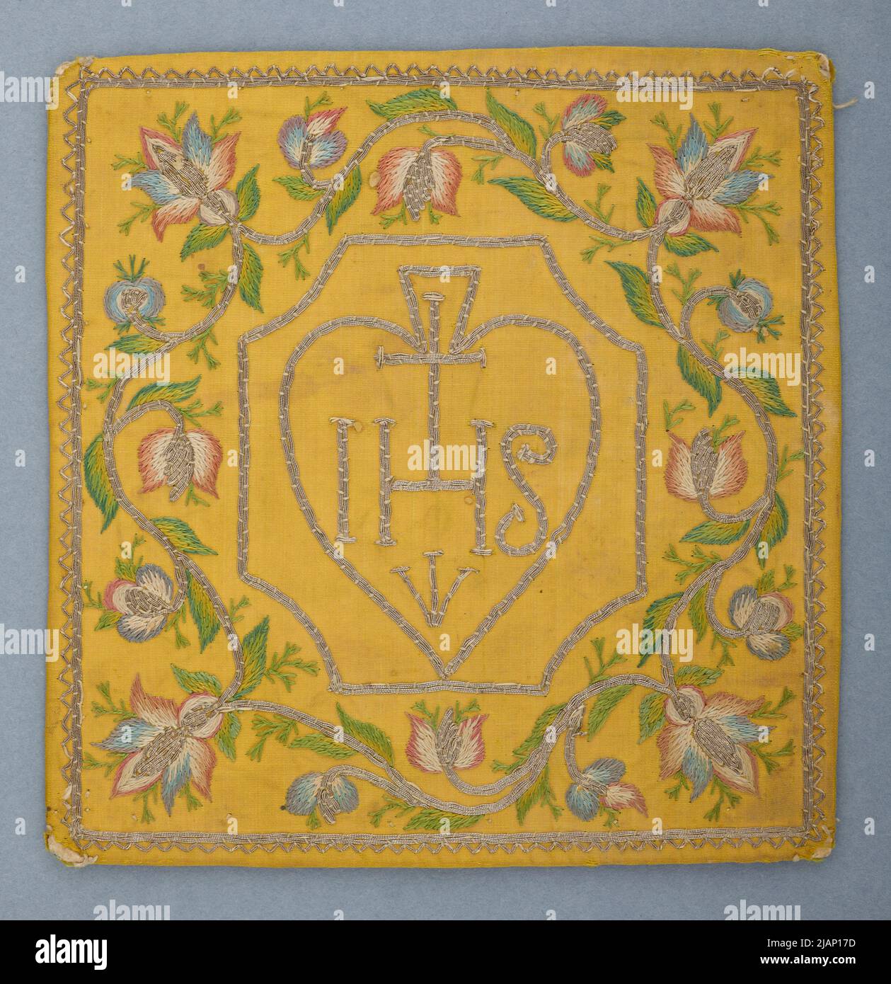 Pall, embroidered, yellow hierogram of Christ unknown Stock Photo - Alamy