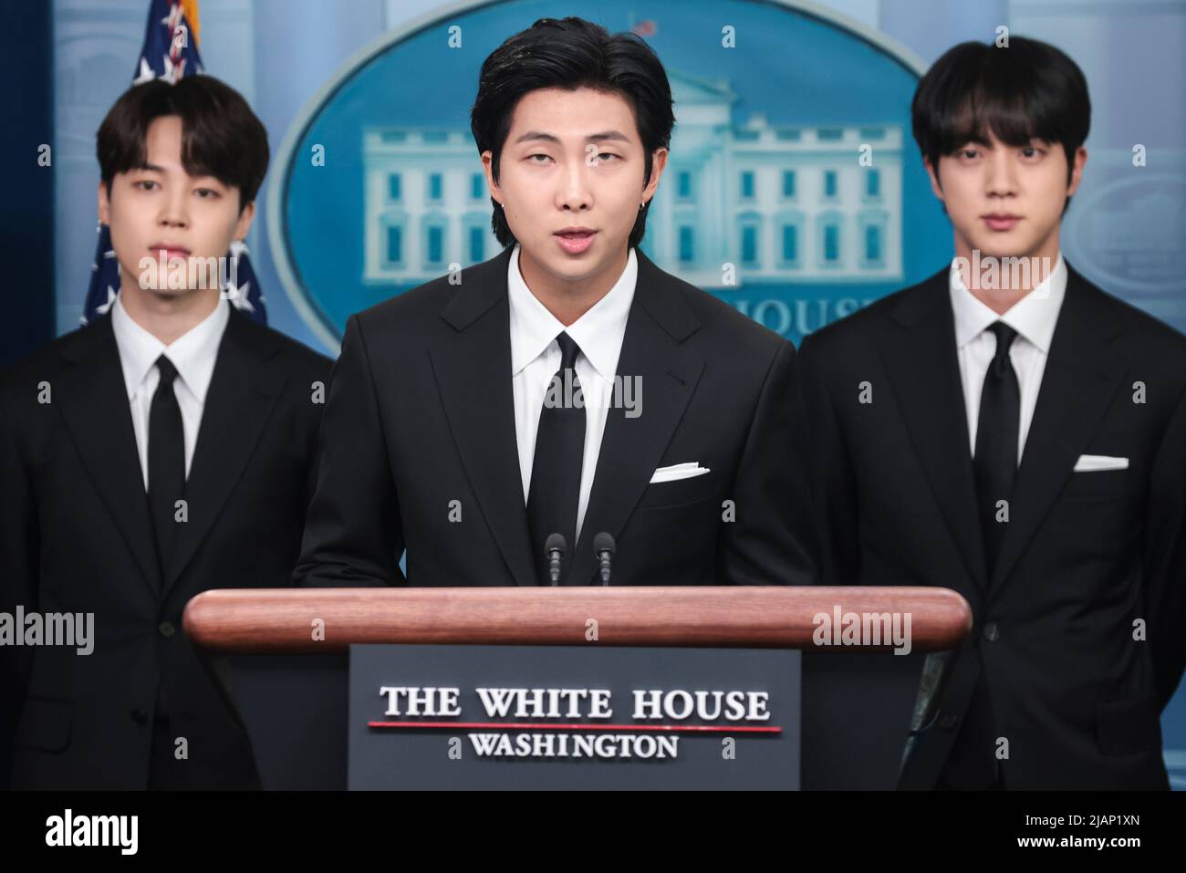 Band members from South Korean boy band BTS, also known as the Bangtan ...