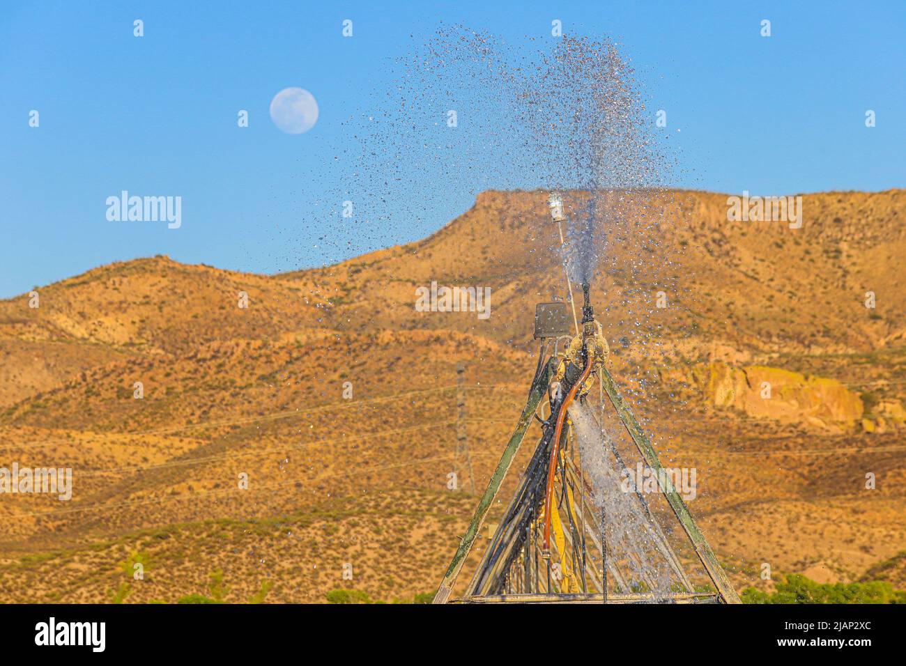 Irrigation system in the fields of Fronteras, Mexico. Fronteras town in ...