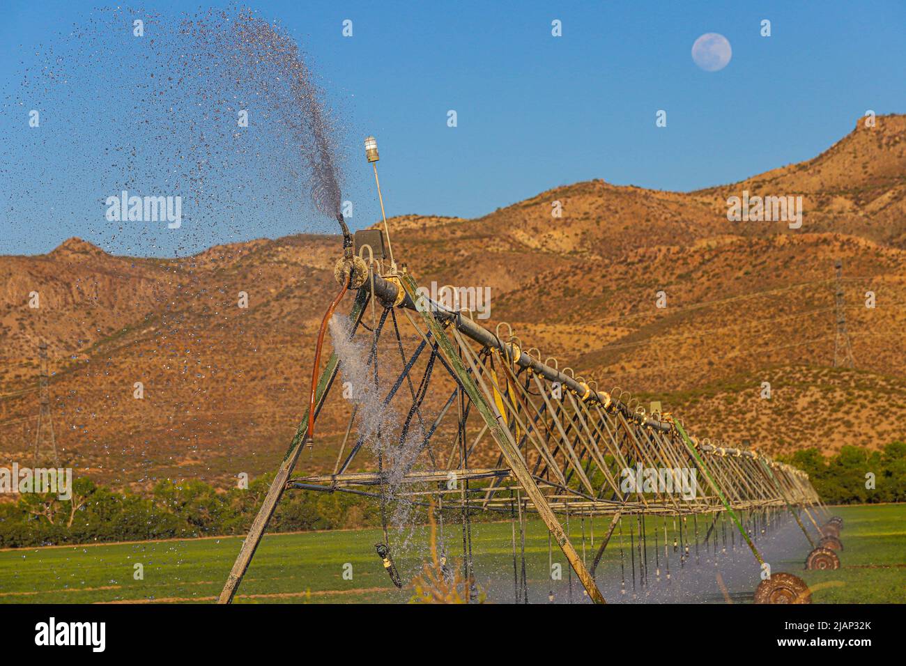 Irrigation system in the fields of Fronteras, Mexico. Fronteras town in ...