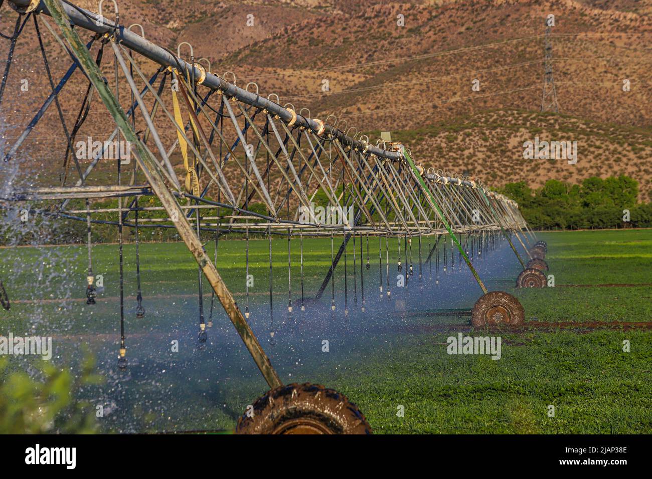 Irrigation system in the fields of Fronteras, Mexico. Fronteras town in ...