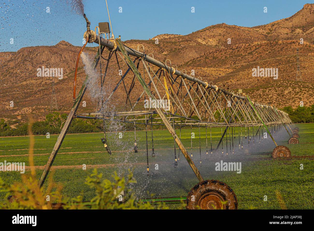 Irrigation system in the fields of Fronteras, Mexico. Fronteras town in ...