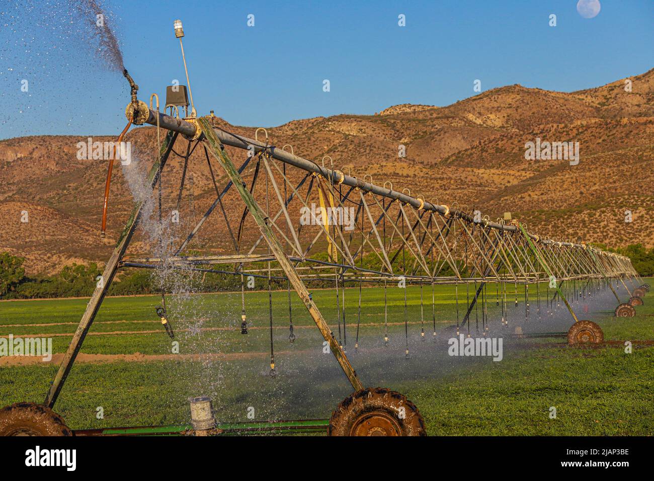 Irrigation system in the fields of Fronteras, Mexico. Fronteras town in ...
