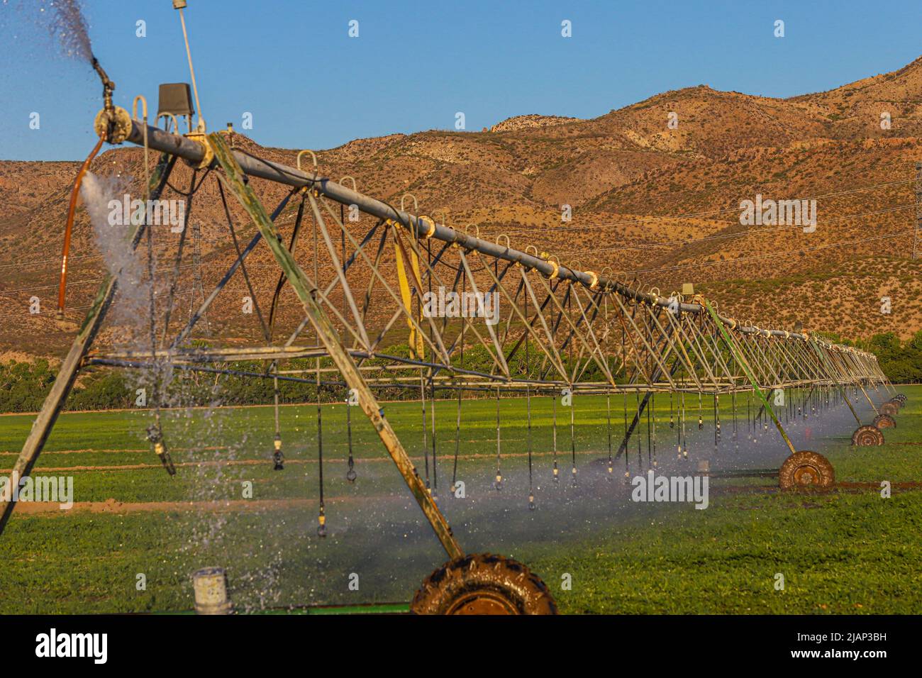 Irrigation system in the fields of Fronteras, Mexico. Fronteras town in ...