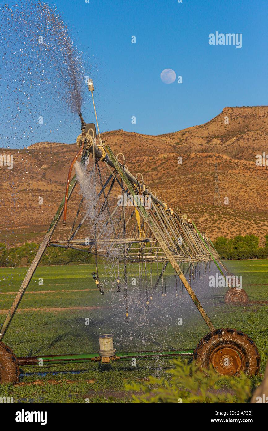 Irrigation system in the fields of Fronteras, Mexico. Fronteras town in ...