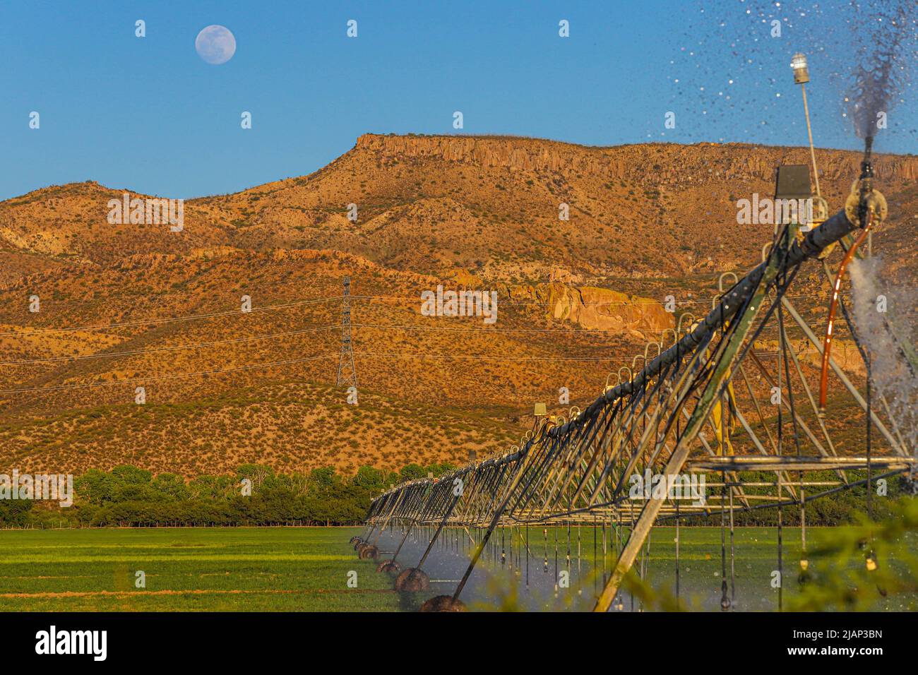 Irrigation system in the fields of Fronteras, Mexico. Fronteras town in ...