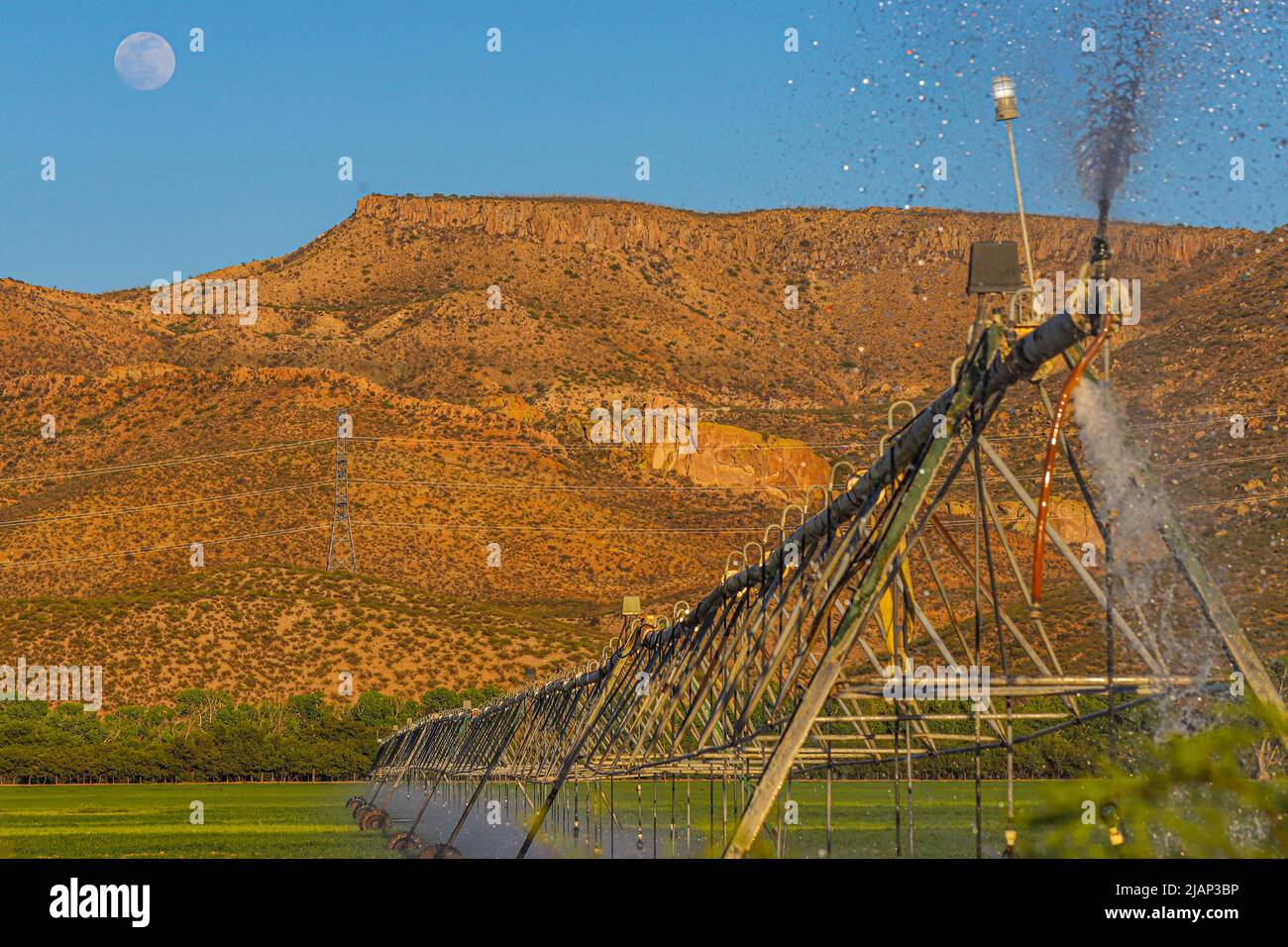 Full moon in the east and irrigation system in the fields of Fronteras ...