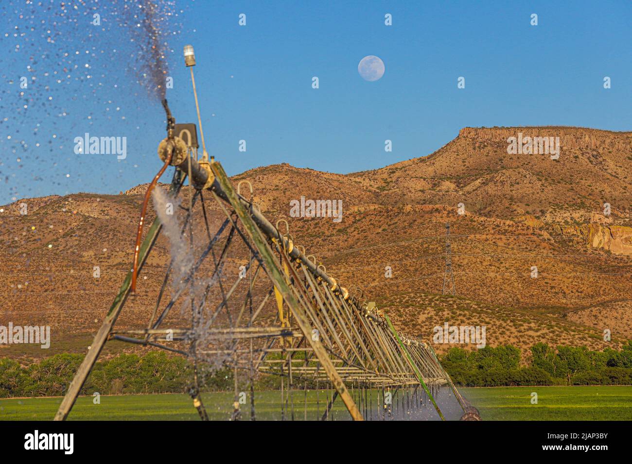 Full moon in the east and irrigation system in the fields of Fronteras ...