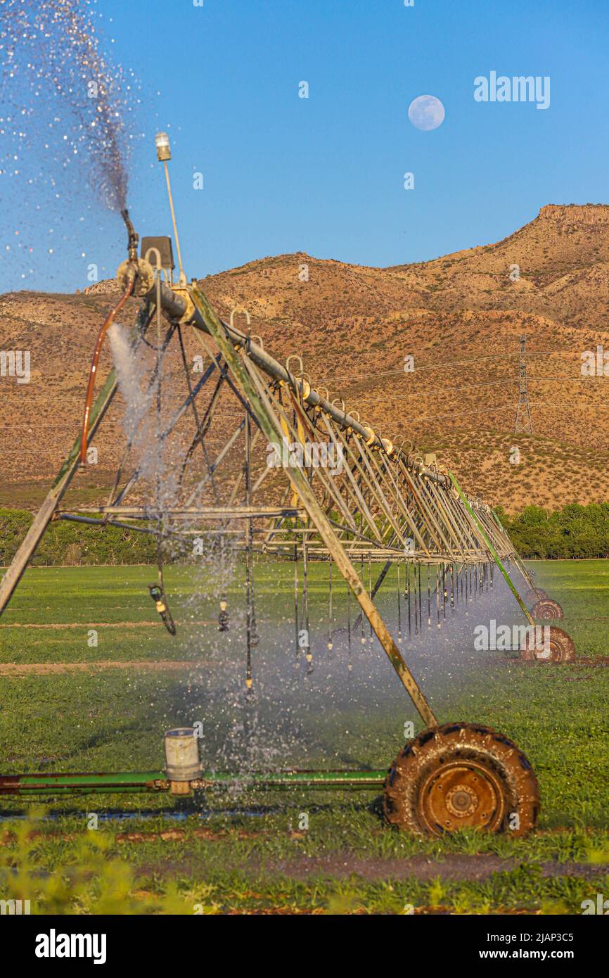 Irrigation system in the fields of Fronteras, Mexico. Fronteras town in ...