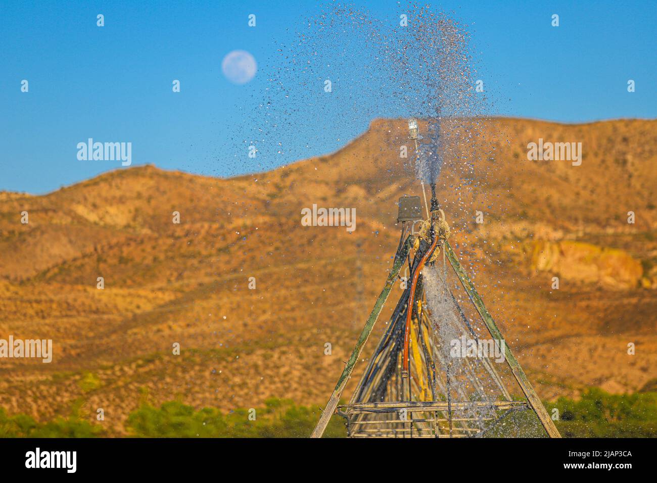 Irrigation system in the fields of Fronteras, Mexico. Fronteras town in ...