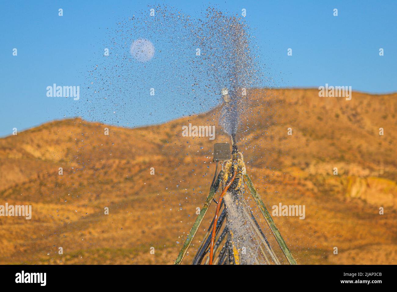 Irrigation system in the fields of Fronteras, Mexico. Fronteras town in ...