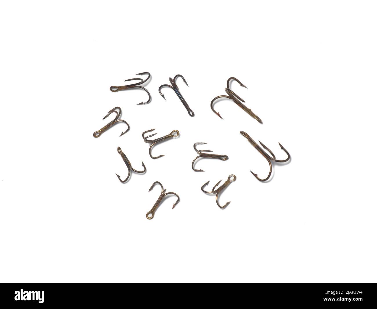 Triple hooks on a white background. Fishing. Tackle. Fishing ...