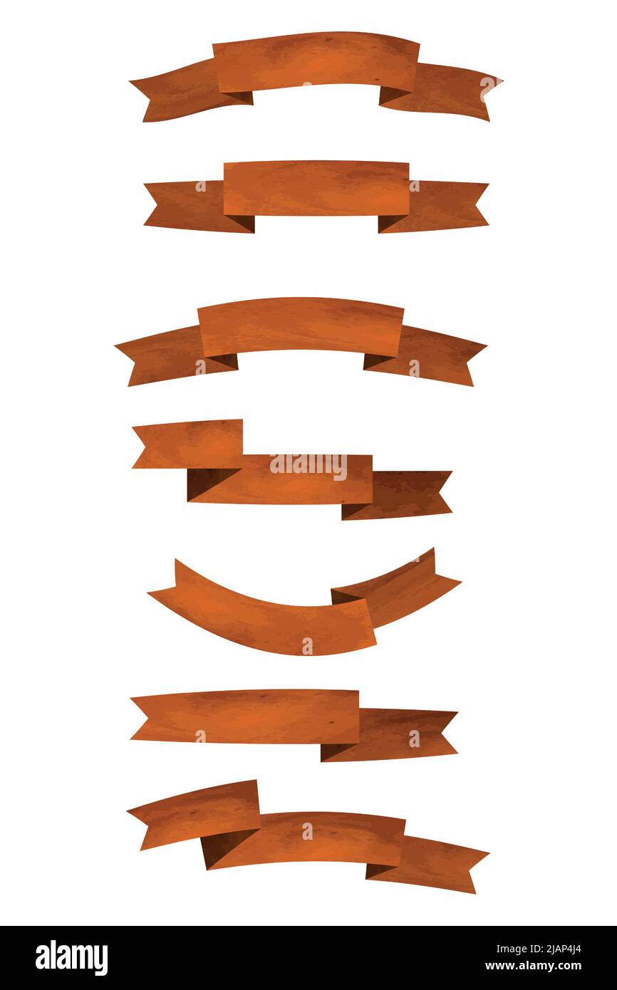 Set of brown flat ribbons isolated on white background. Ribbon banner ...