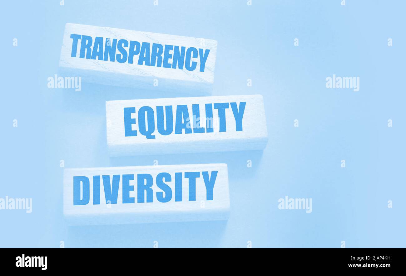 Transparency Equality diversity words on long wooden blocks on black ...
