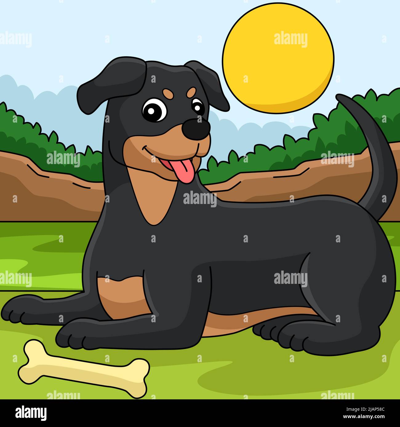 Rottweiler Dog Colored Cartoon Illustration Stock Vector Image & Art ...