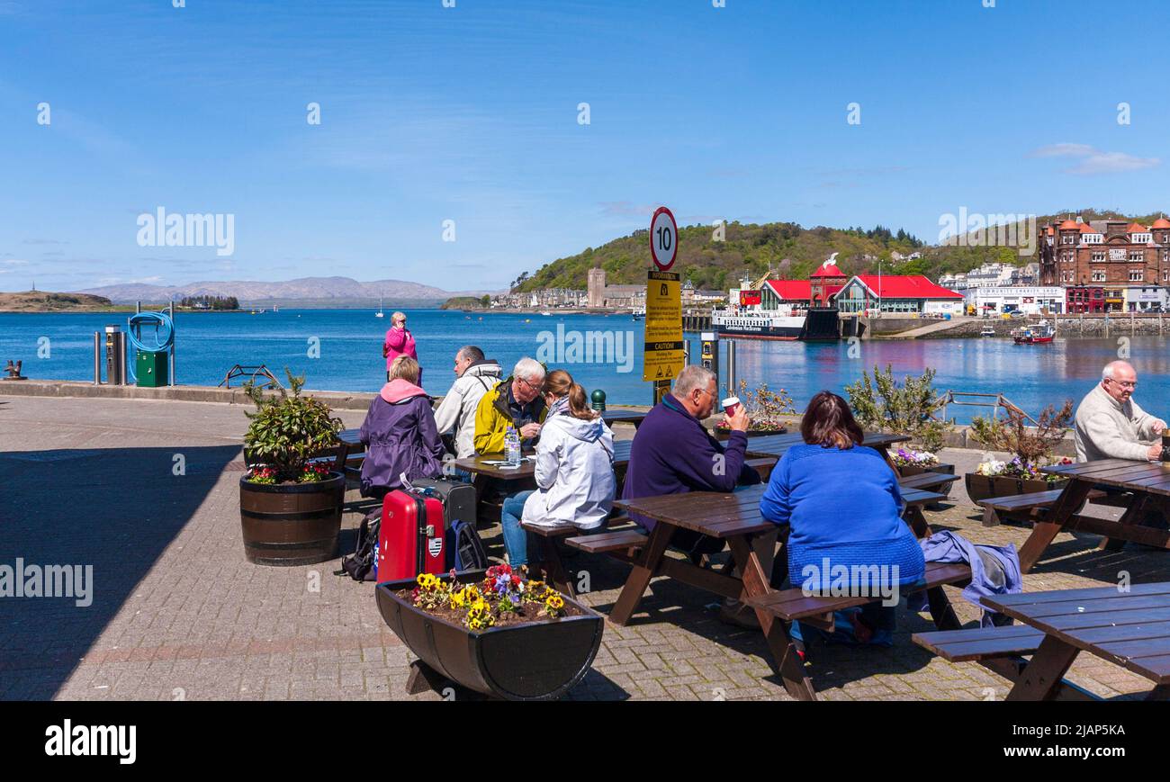 The seafront at Oban, Argyll & Bute,Scotland,UK with people sat on ...