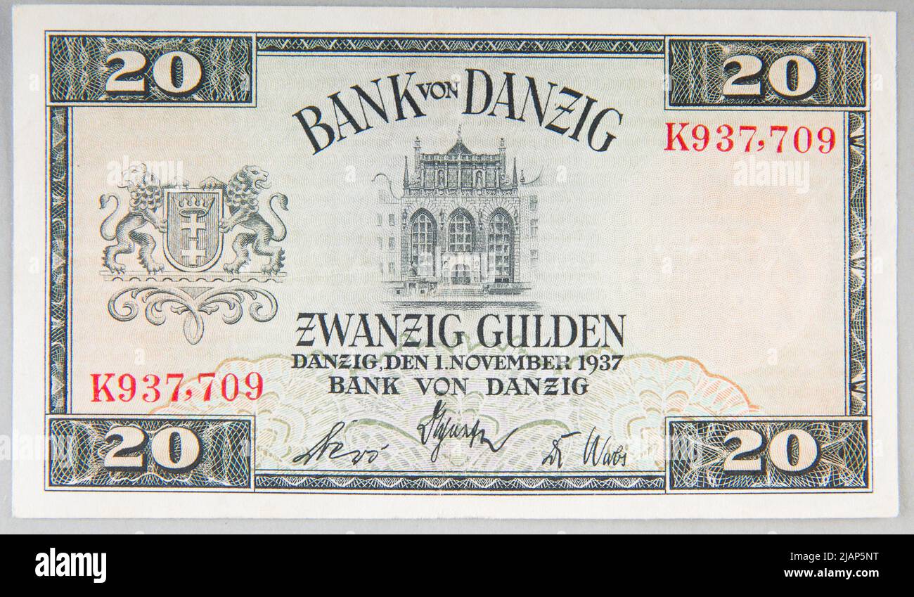 Banknote for 20 Gulden, Free City of Gdańsk (1922–1939), Bank Gdański ...