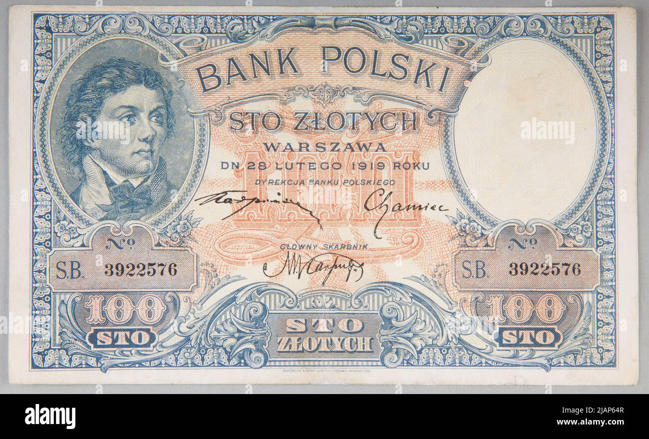Banknote for PLN 100, the Republic of Poland (1918–1939), Bank Polski ...