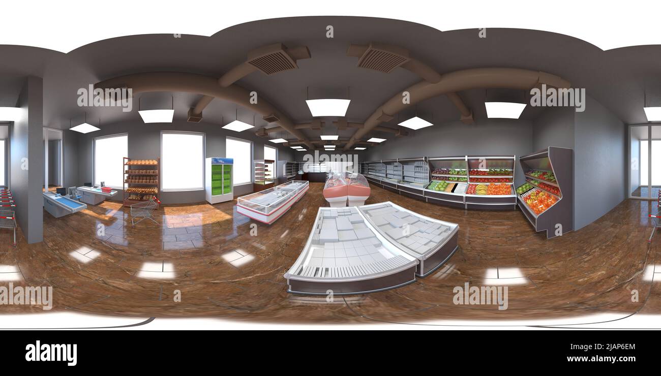 spherical panoramic render of the store, interior visualization, 3D ...