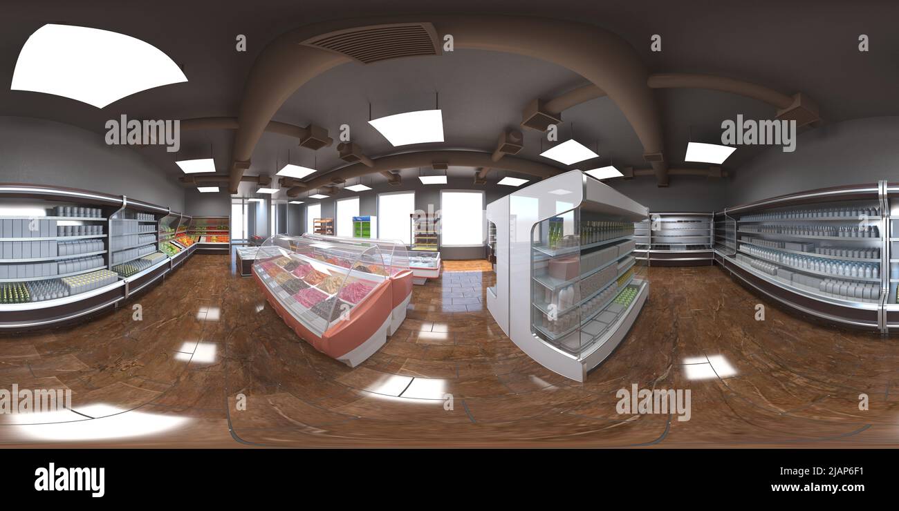 spherical panoramic render of the store, interior visualization, 3D ...