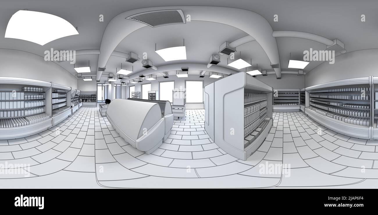 spherical panoramic render of the store, interior visualization, 3D ...