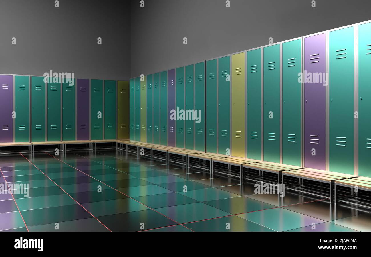 Sports locker room, 3d render Stock Photo - Alamy