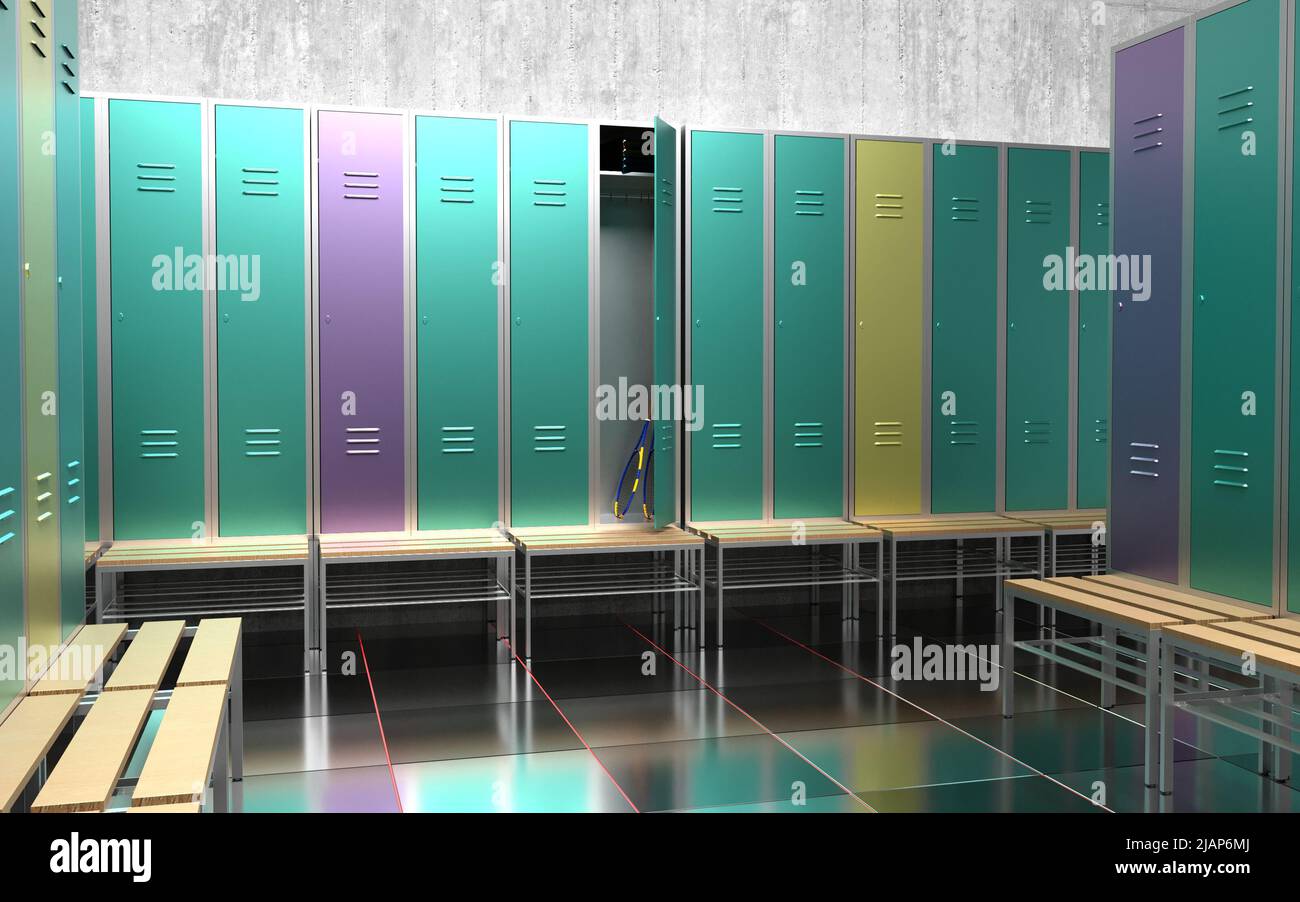 Sports locker room, 3d render Stock Photo - Alamy