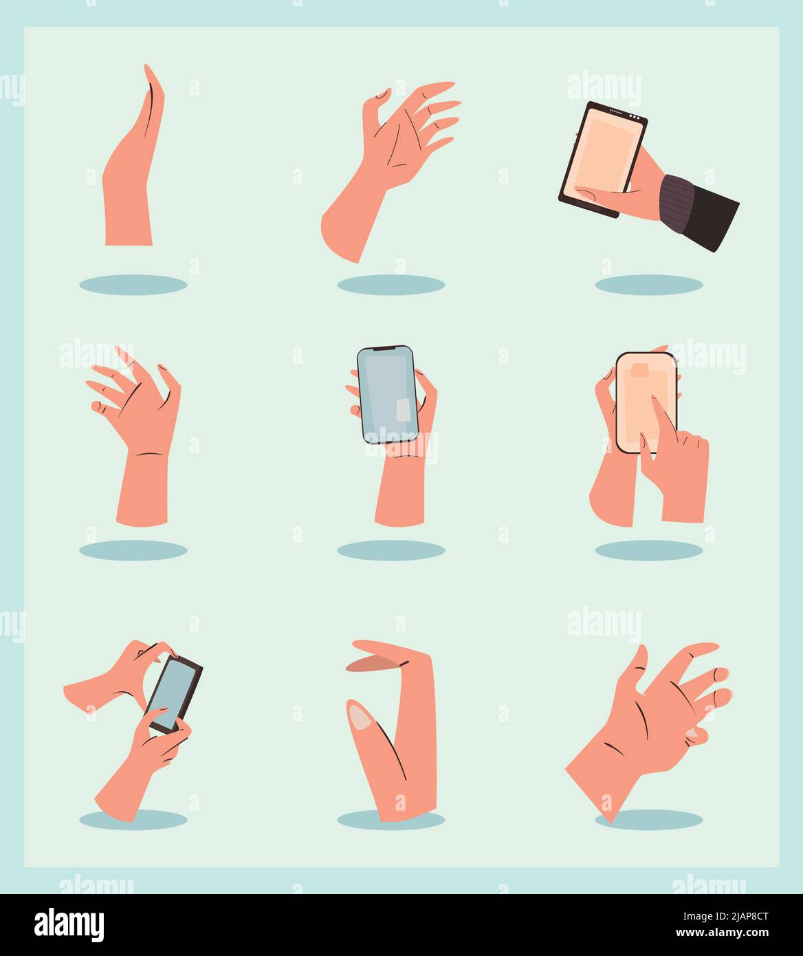 nine hands with smartphones Stock Vector Image & Art - Alamy