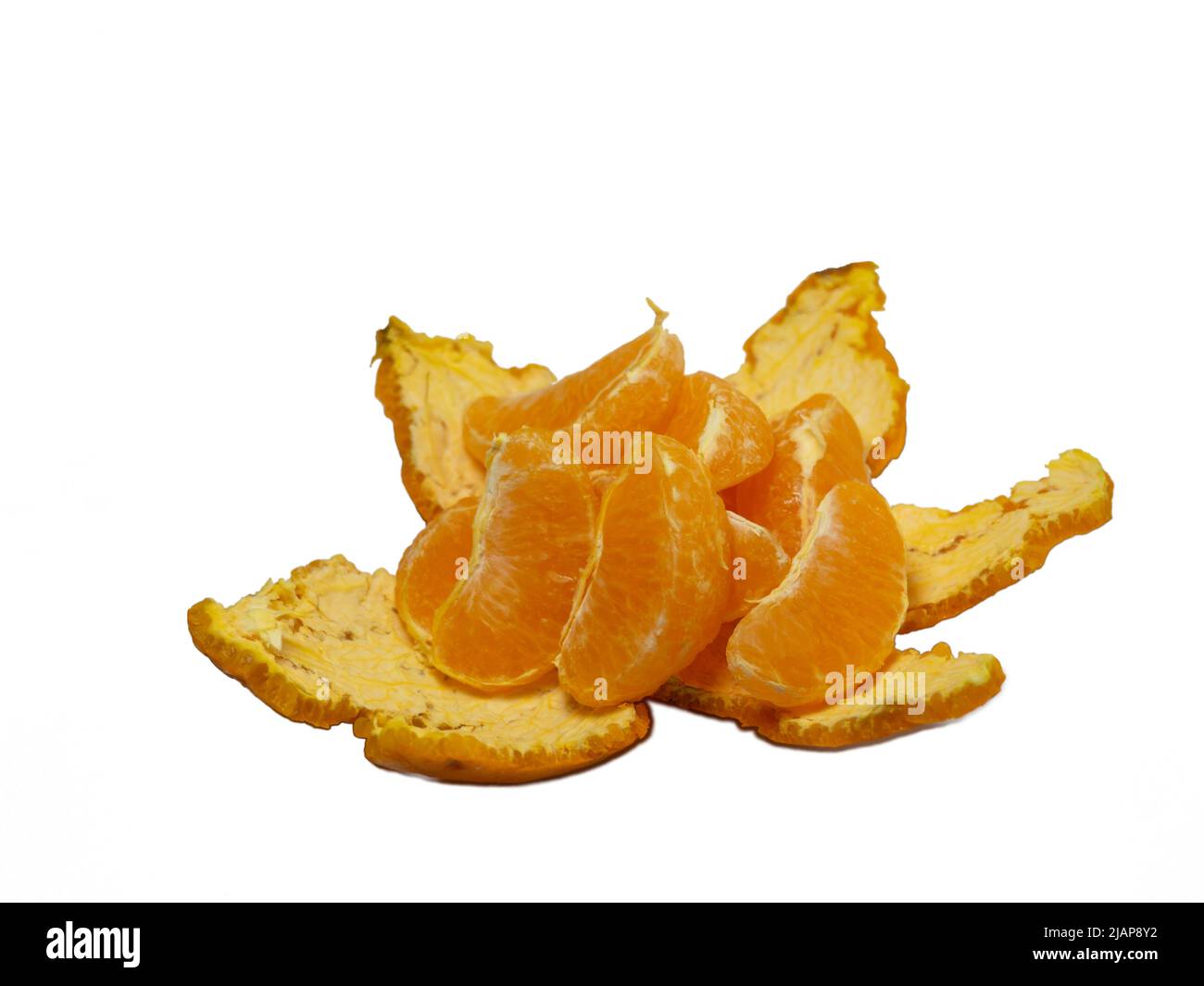 Slices of tangerine in the skin. Peeled fruit. Citrus peel Stock Photo ...