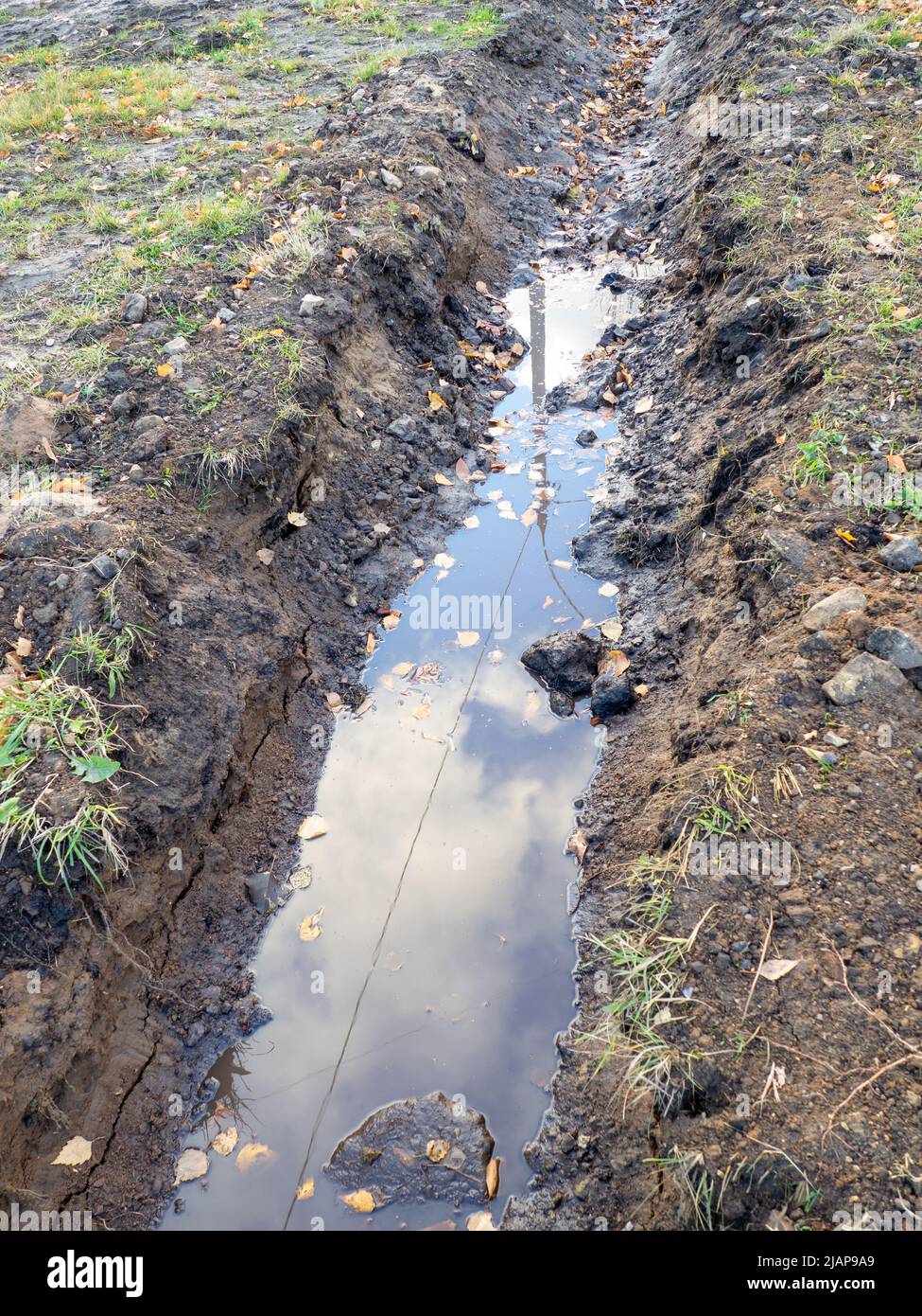 A ditch dug for communications. Earthworks Stock Photo - Alamy