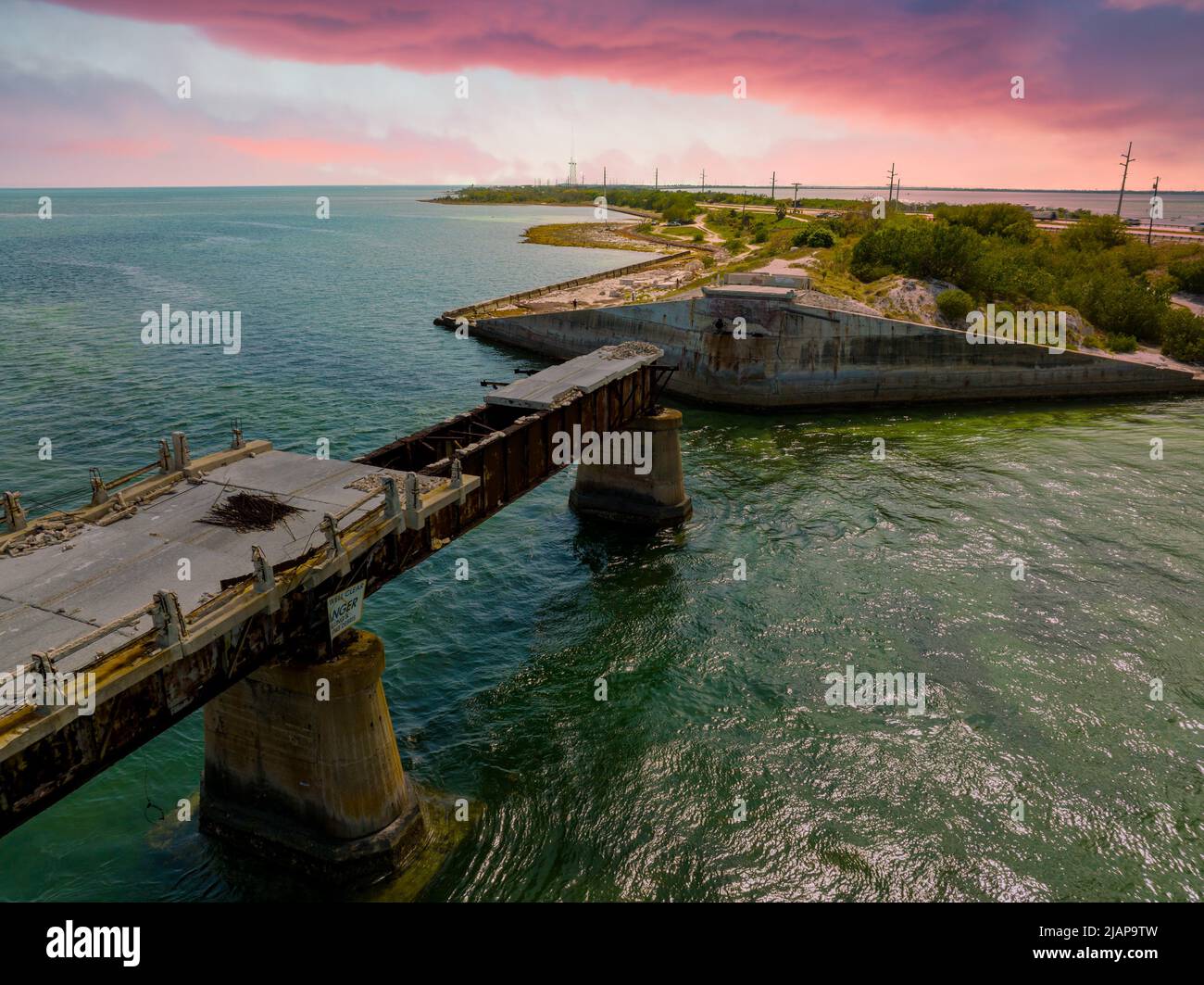 Aerial drone inspection photo Old Bahia Honda Bridge in The Florida ...