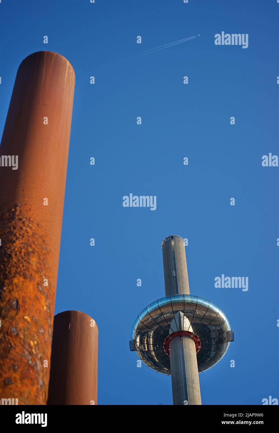 The i360 pod rising up its supporting tower, Brighton. Structural ...