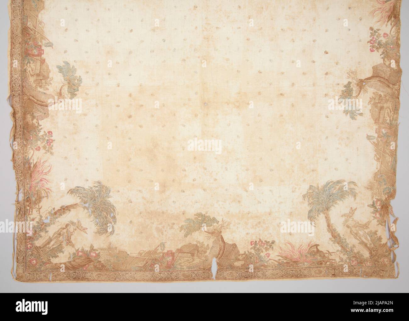 Kerchief made of IInen, printed border with emblems of trade and crafts ...