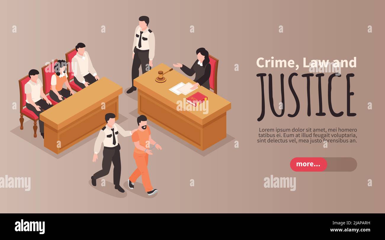 Crime law and justice horizontal banner with judge jury trial guard ...