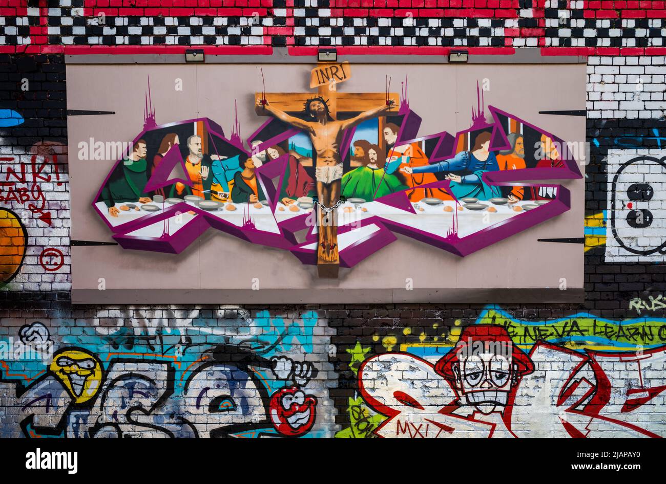 Street art in Brick Lane in East London depicting the Last Supper of ...