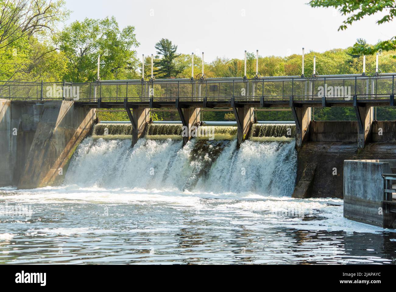 Water flowing through the Hamlin Lake Dam in Ludington Michigan Stock ...