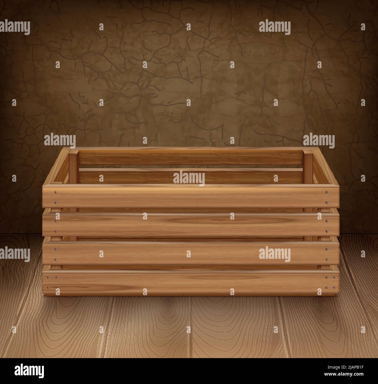 Wooden boxes realistic composition with indoor scenery and case made ...