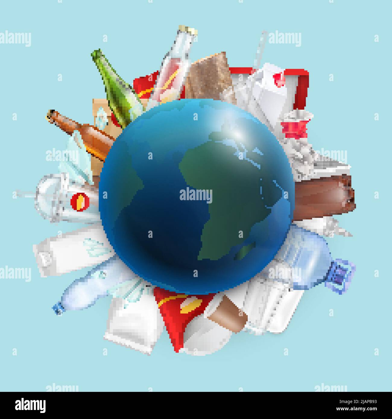 Waste earth realistic composition with image of earth globe on top of ...
