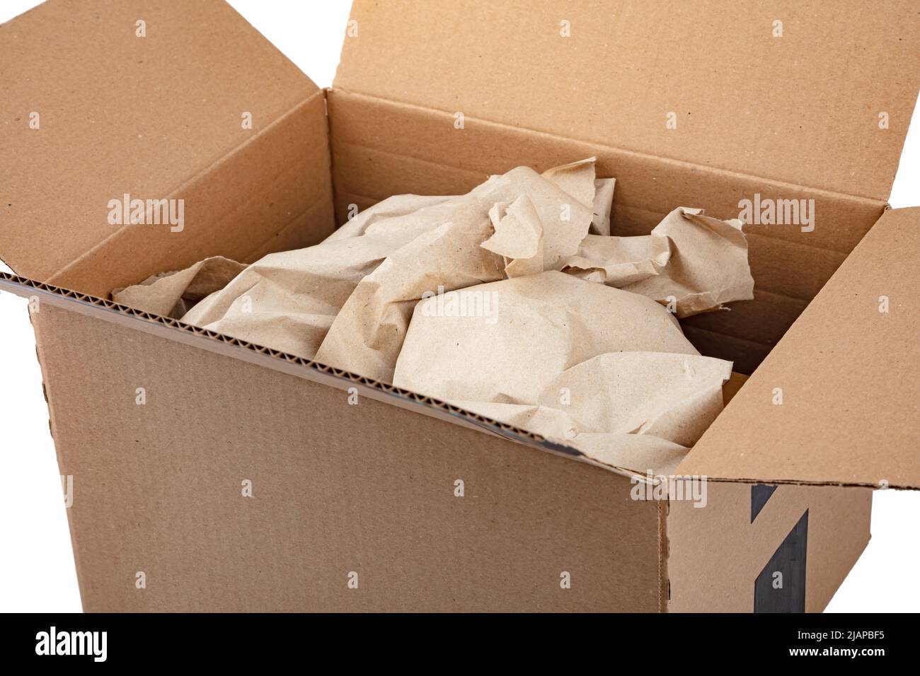 Open Shipping Parcel with wrappng paper isolated over white background ...