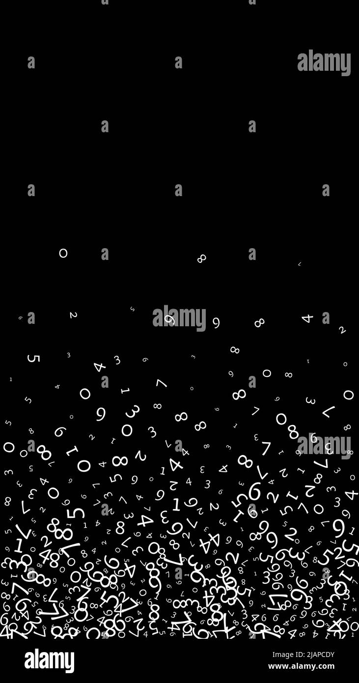 Falling numbers, big data concept. Binary white messy flying digits ...