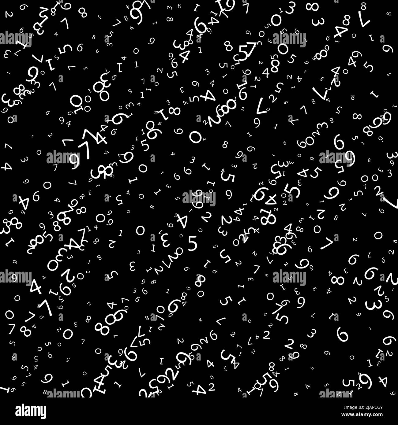 Falling numbers, big data concept. Binary white messy flying digits ...