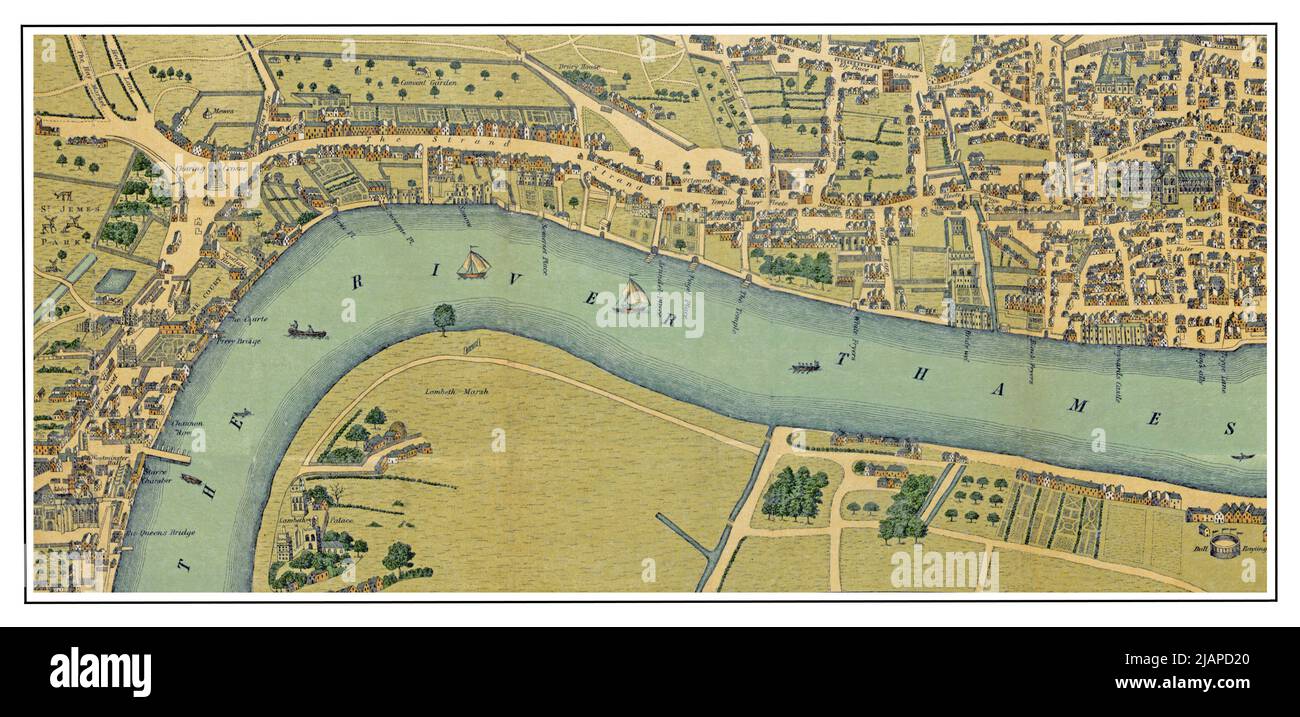 A lithographic map of London and the River Thames from 'Society in the ...
