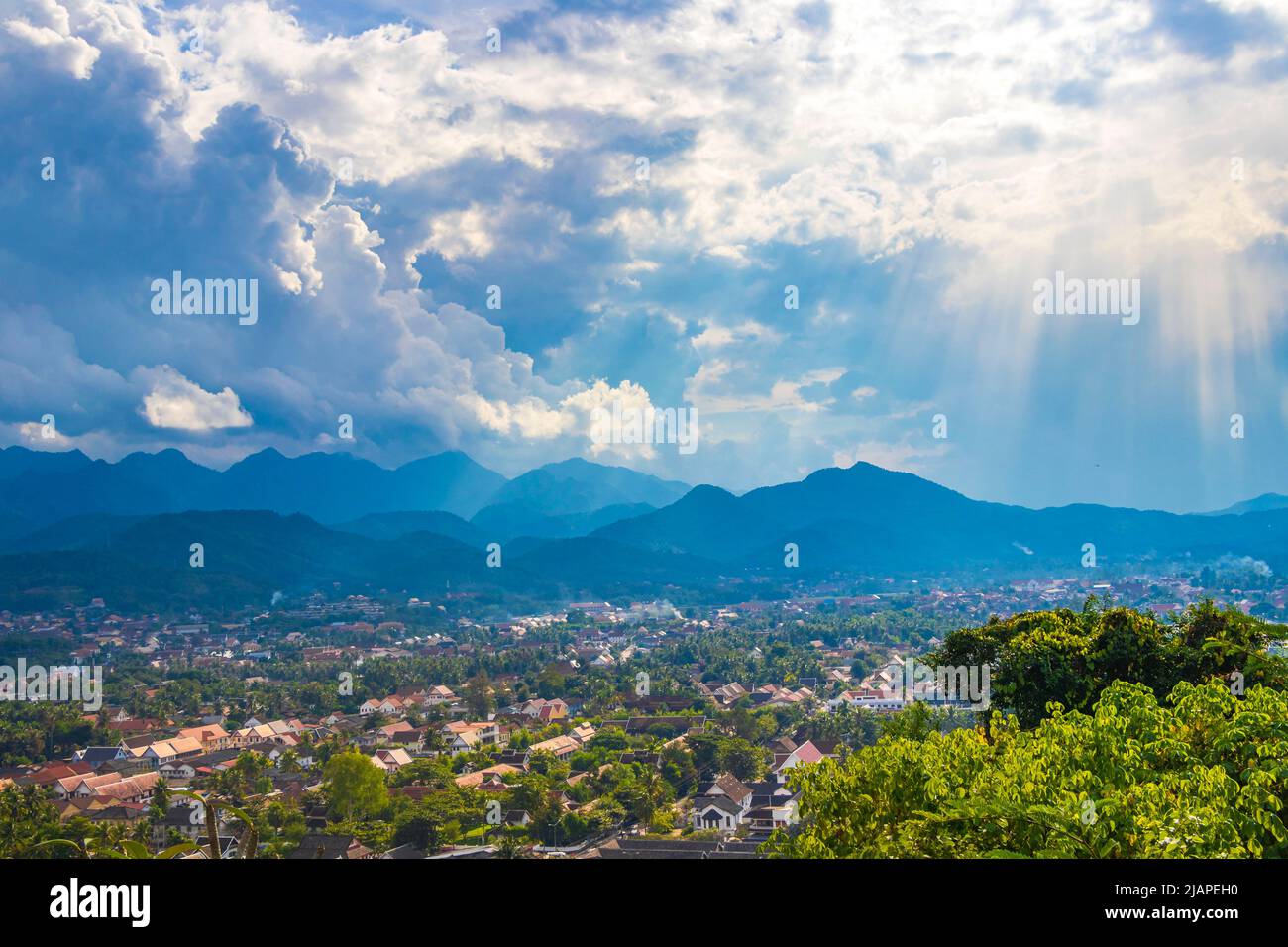 Panorama of the landscape Mekong river and Luang Prabang city in Laos ...