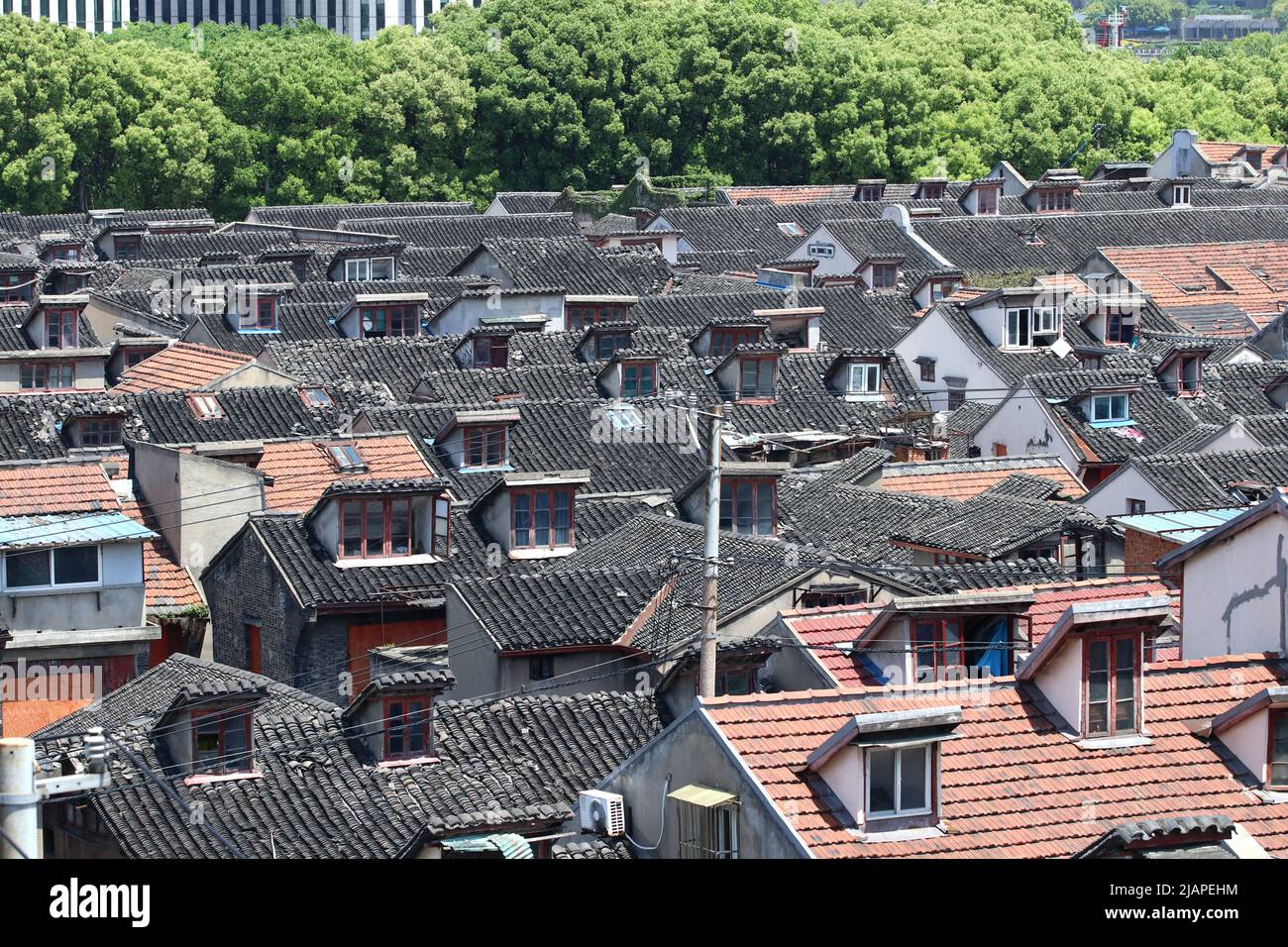 Tiled rooftops on low-ride residential housing, Shanghai, China Stock ...