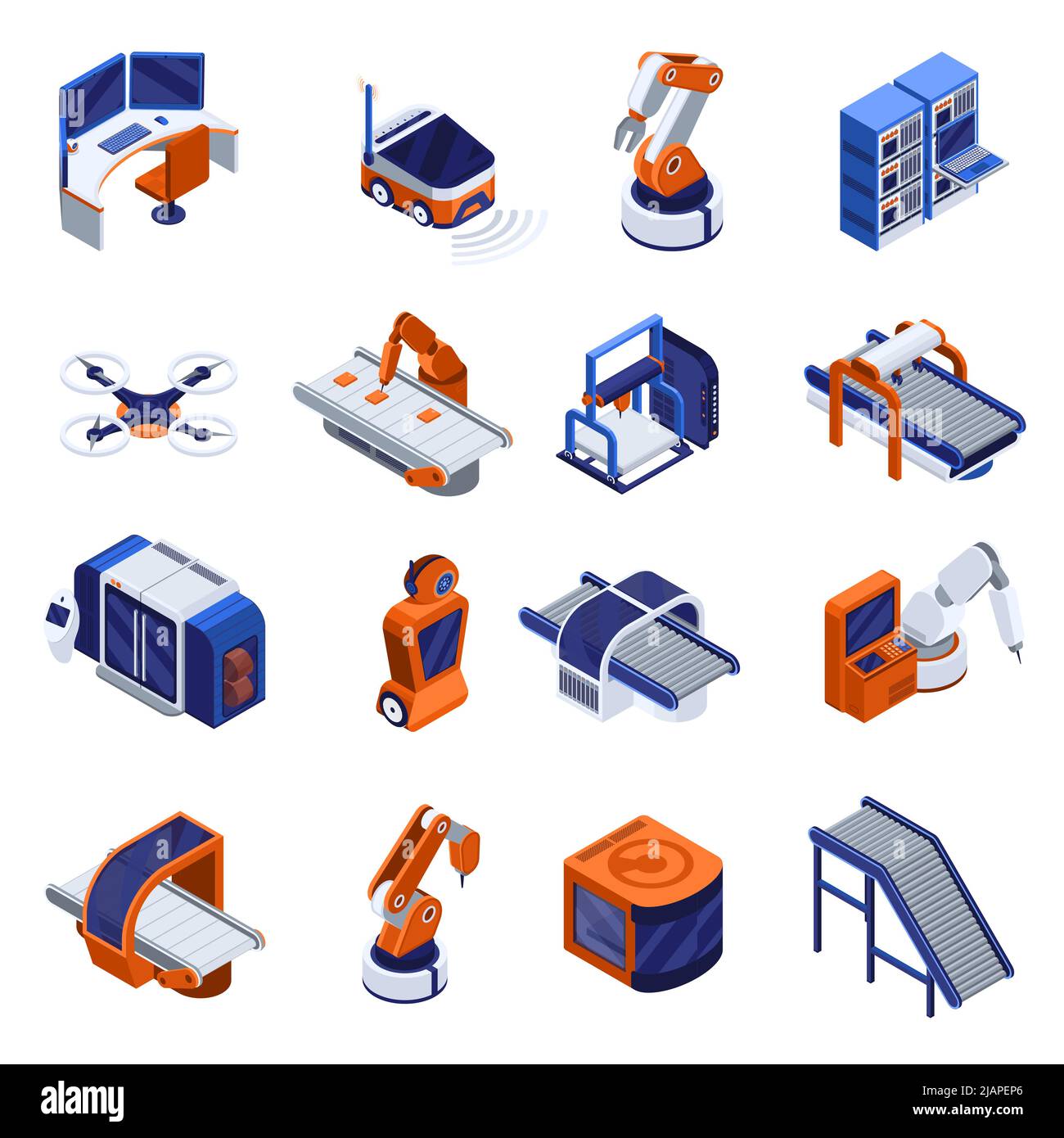 Smart industry isometric icons set with technology symbols isolated ...