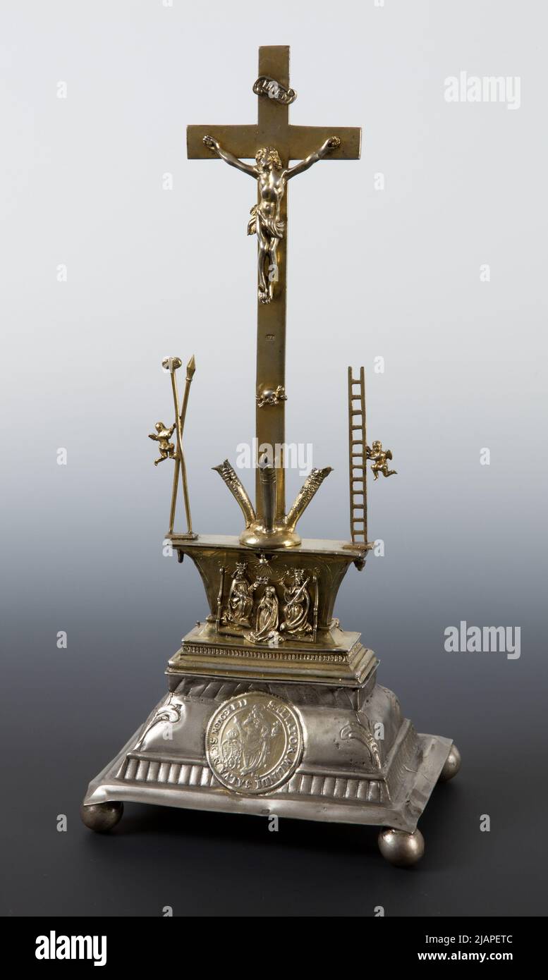 Crucifix with base and predella with the scene of the Coronation of the ...
